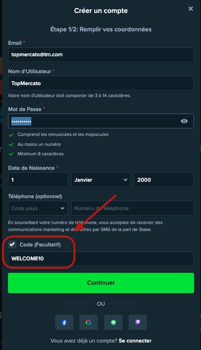 Code promo Stake “WELCOME10” : Utilisez le bonus 200 % sur votre 1er ...